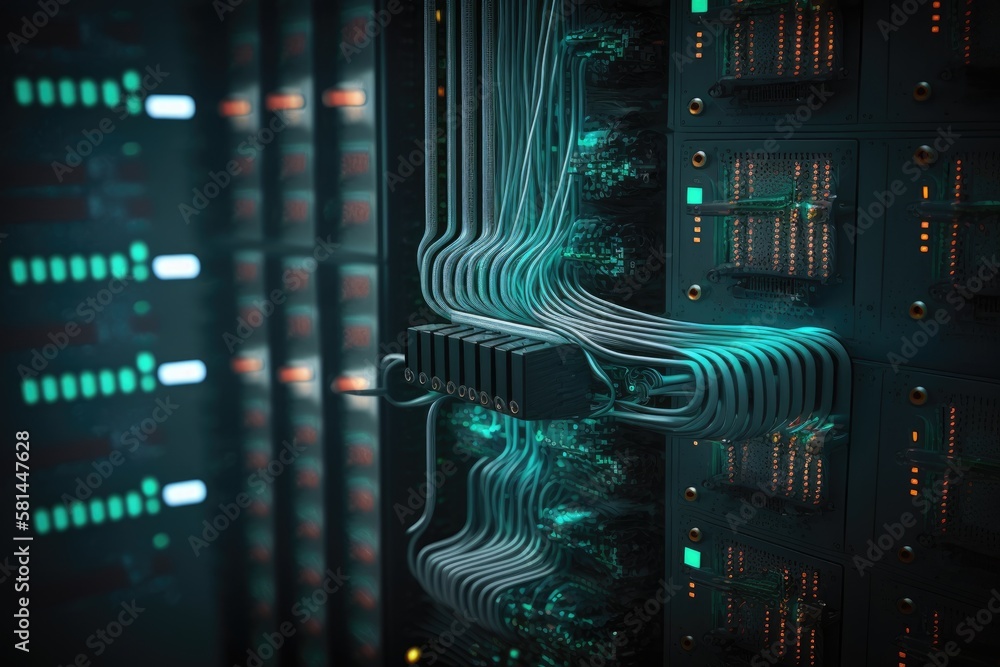 An image of a functioning data center with rows of rack servers ...