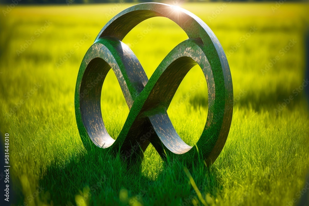 volumetric infinity sign standing on grass as symbol of creation ...