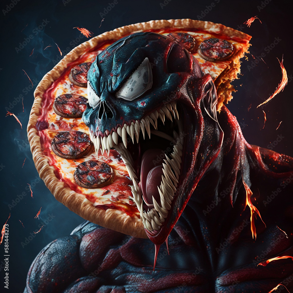 Hungry monster eating pizza. Created with AI technology Stock ...