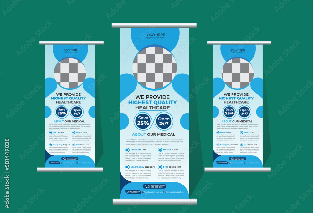 Medical rollup banner design template. Healthcare rollup and standee banner design template ...