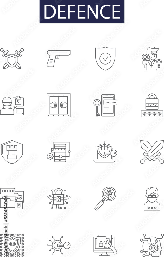 Vetor de Defence line vector icons and signs. safeguard, protect ...