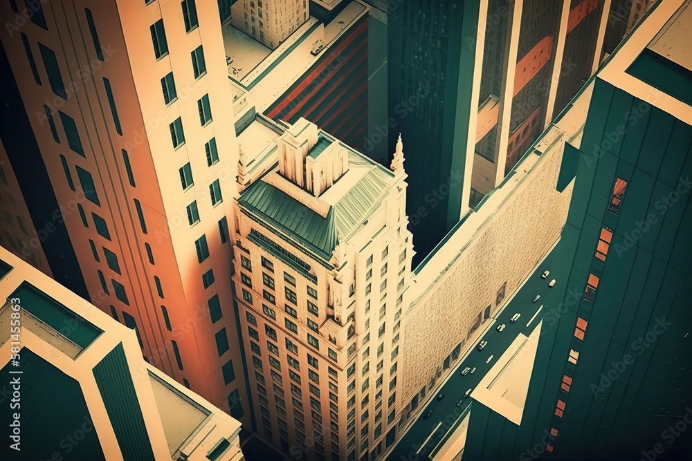Office building top view background in retro-style colors. Manhattan ...