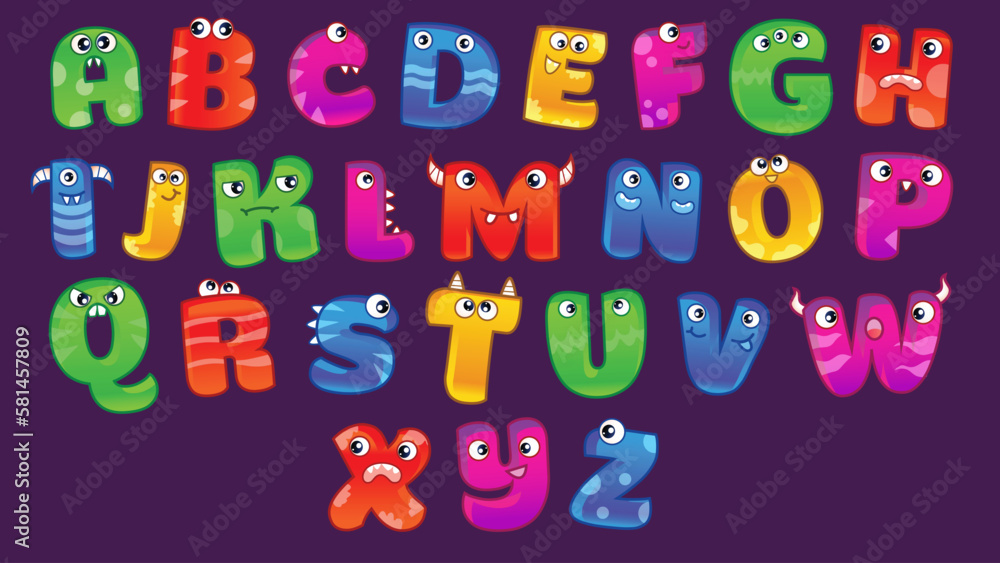 Vector of cute monster alphabet Stock Vector | Adobe Stock