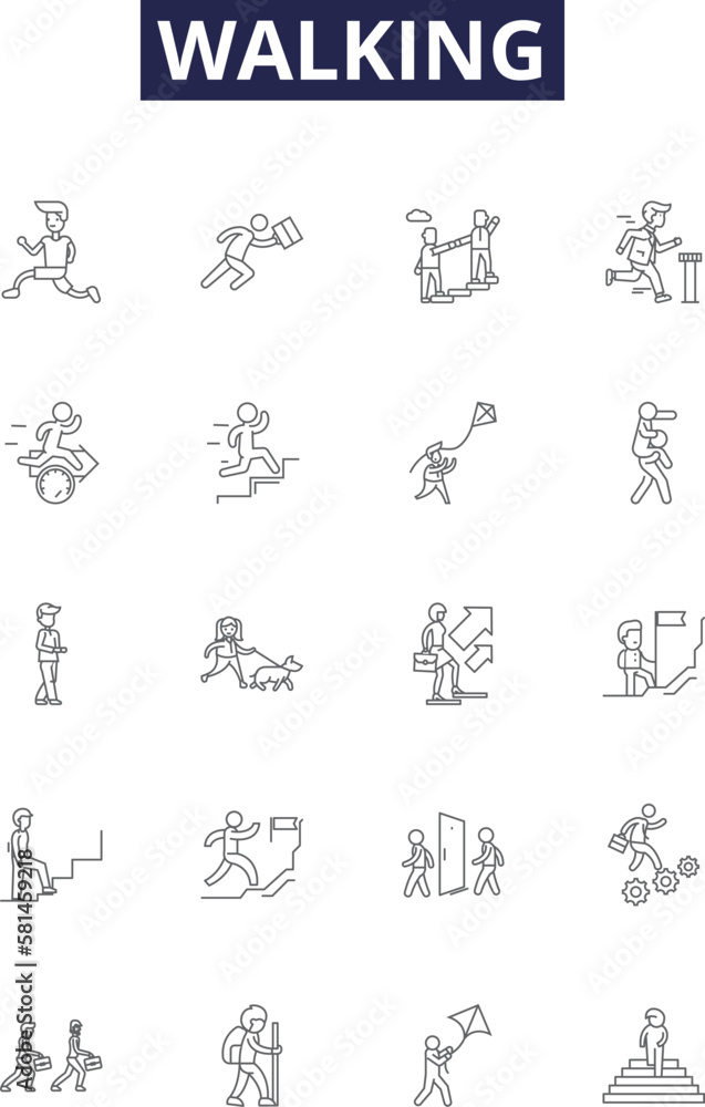 Walking line vector icons and signs. Striding, Stepping, Shuffling ...