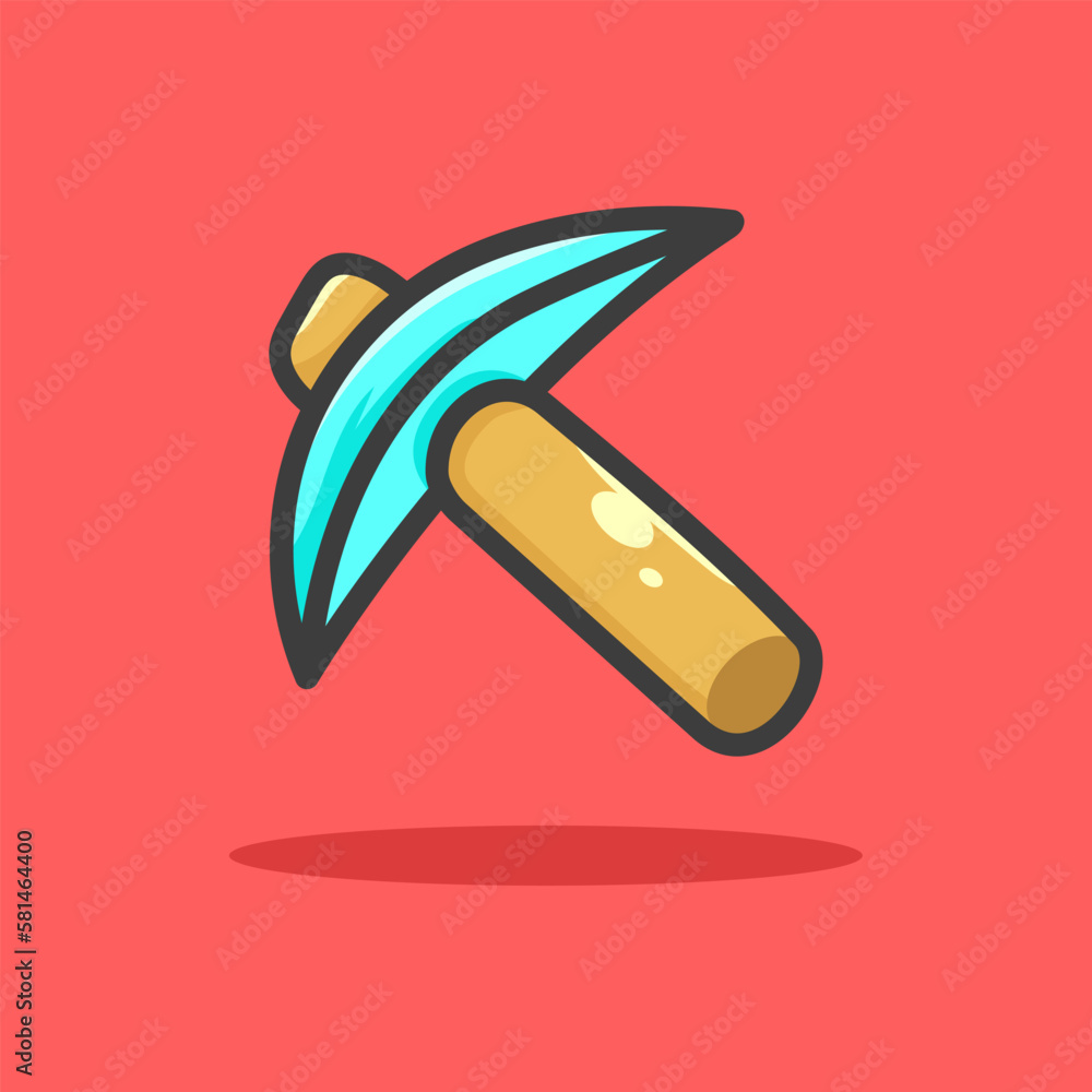 Pickaxe Flat Cartoon Icon. Fishing Rod Logo Concept Isolated Premium Vector Illustration Stock ...