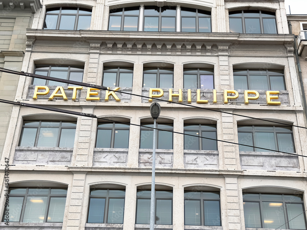 Geneva, Switzerland -- Jan, 12, 2023: Patek Philippe logo in Geneva ...