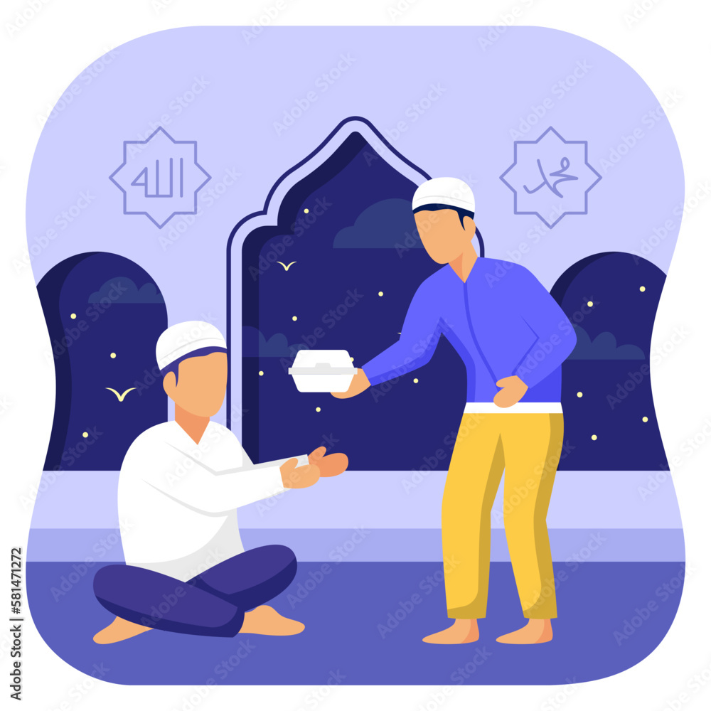 Feeding to Needy People concept, Food Donation or tabarruk vector icon ...