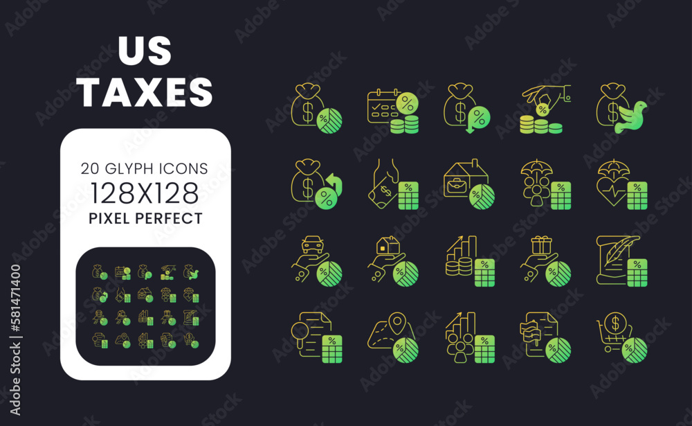 US taxes yellow solid gradient desktop icons. Taxation system ...