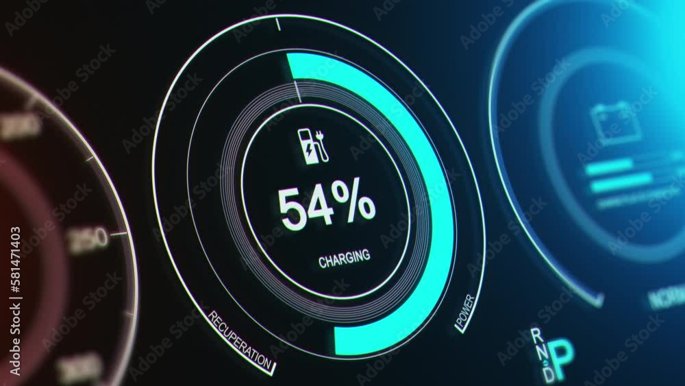 Electric car dashboard display. Electric Car Charging Indicating the ...