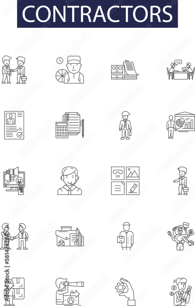 Contractors line vector icons and signs. Subcontractors, Building ...