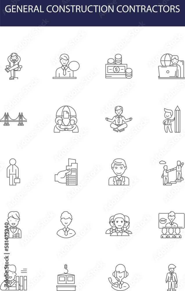 General construction contractors line vector icons and signs. masons ...