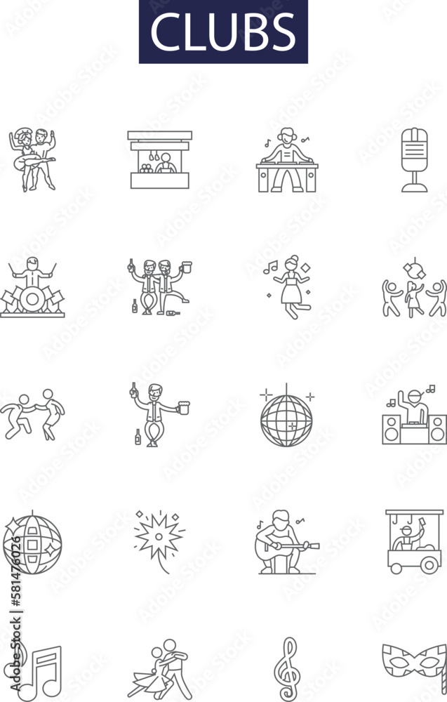 Clubs line vector icons and signs. Clubs, Pub, Bar, Lounge, Nightclub ...
