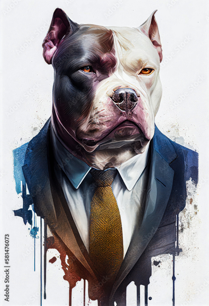 Aquarelle portrait of a dog American Bully dressed in a formal business ...