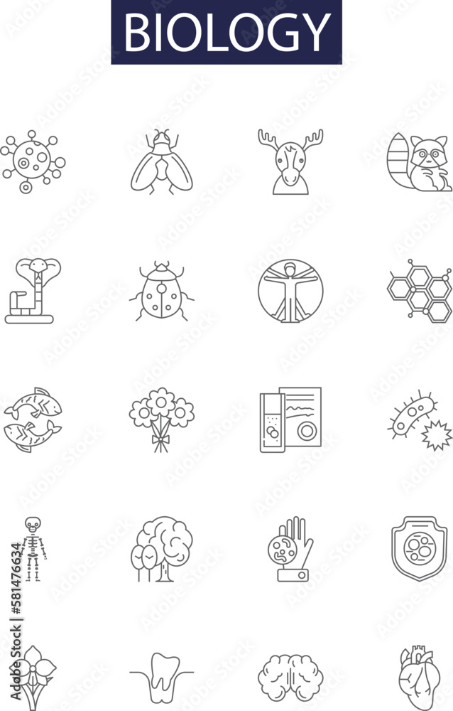 Biology line vector icons and signs. genetics, evolution, cells ...