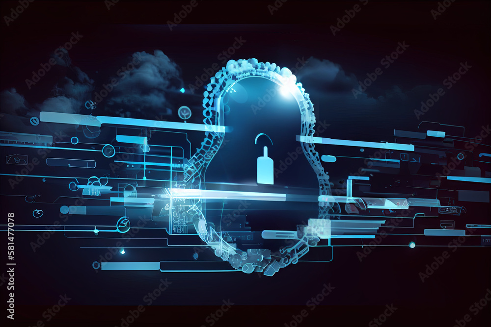 computer security with digital biometrics concept in blue color scheme ...