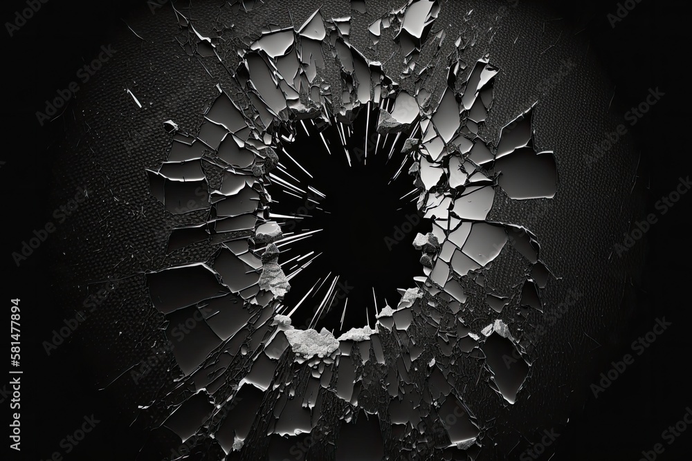 Broken fractures texture over an abstract black background with glass ...