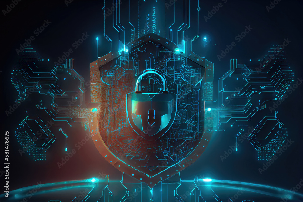 Cyber security concept. Lock symbol from lines and triangles, point ...