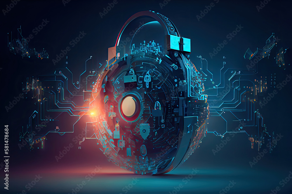 Cyber security concept. Lock symbol from lines and triangles, point ...