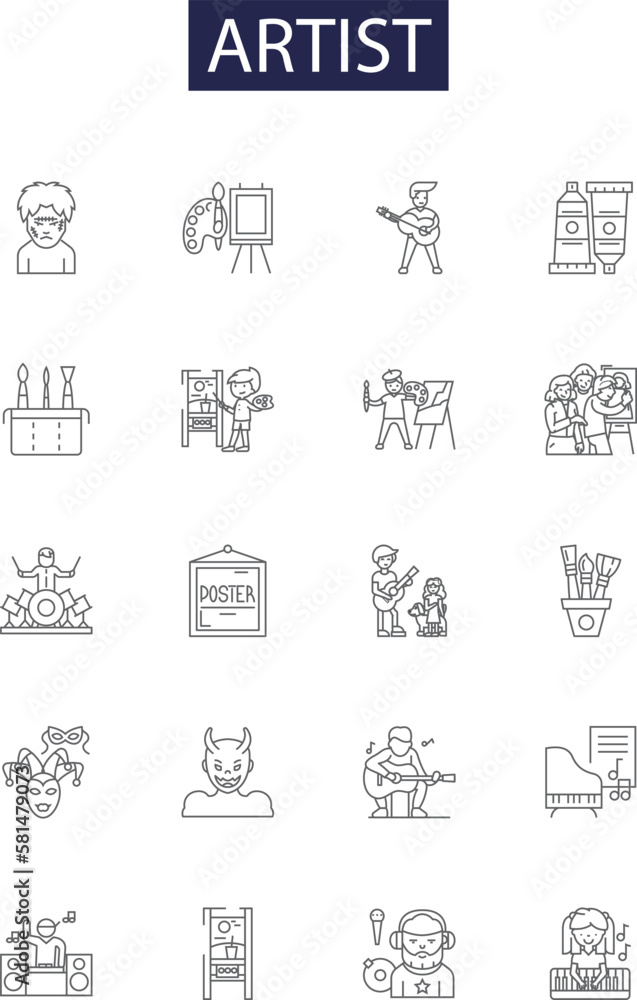 Artist line vector icons and signs. Sculptor, Singer, Dancer, Musician ...