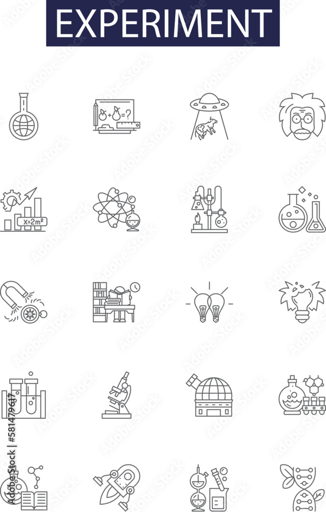 Experiment line vector icons and signs. Test, Assay, Tryout, Exercise ...