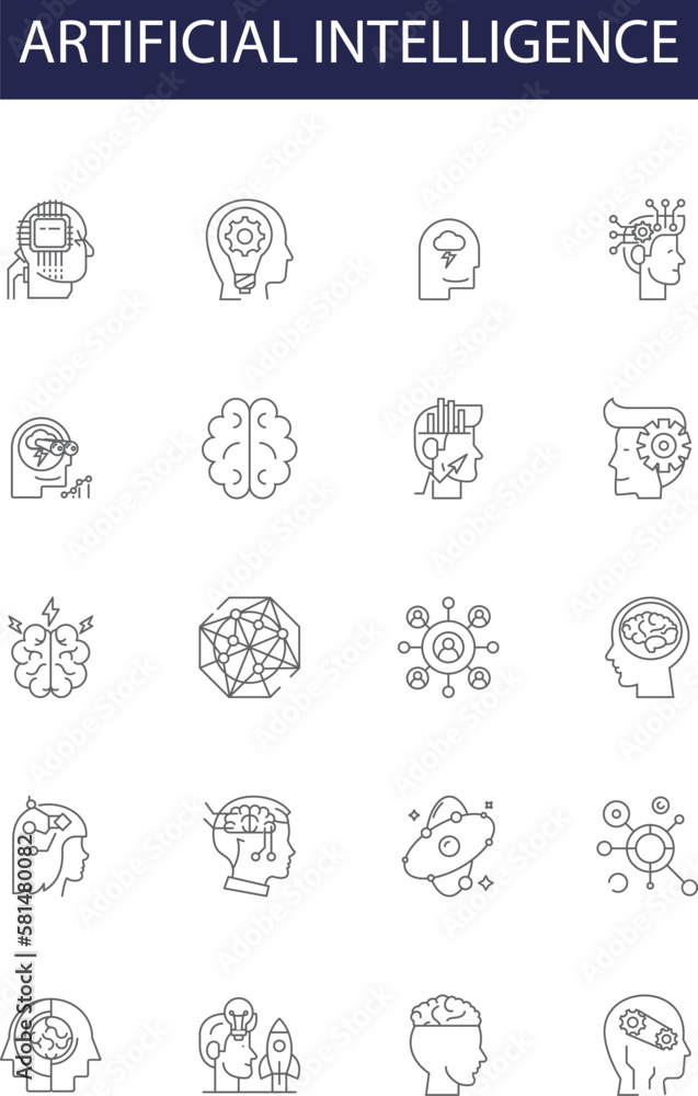 Artificial intelligence line vector icons and signs. Robotics, Machine ...