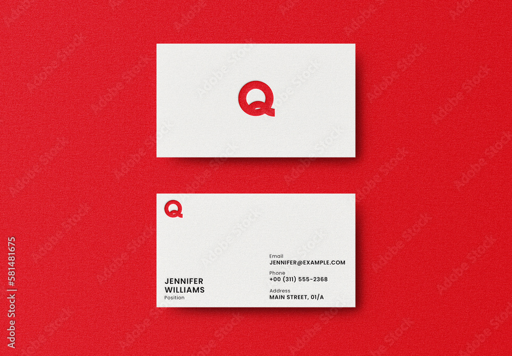 Minimal Red White Business Card Logo Effect Mockup Template Stock ...