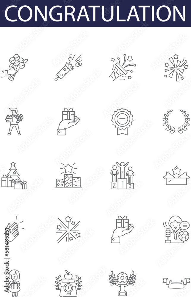 Congratulation line vector icons and signs. Gratitude, Praise, Applaud ...