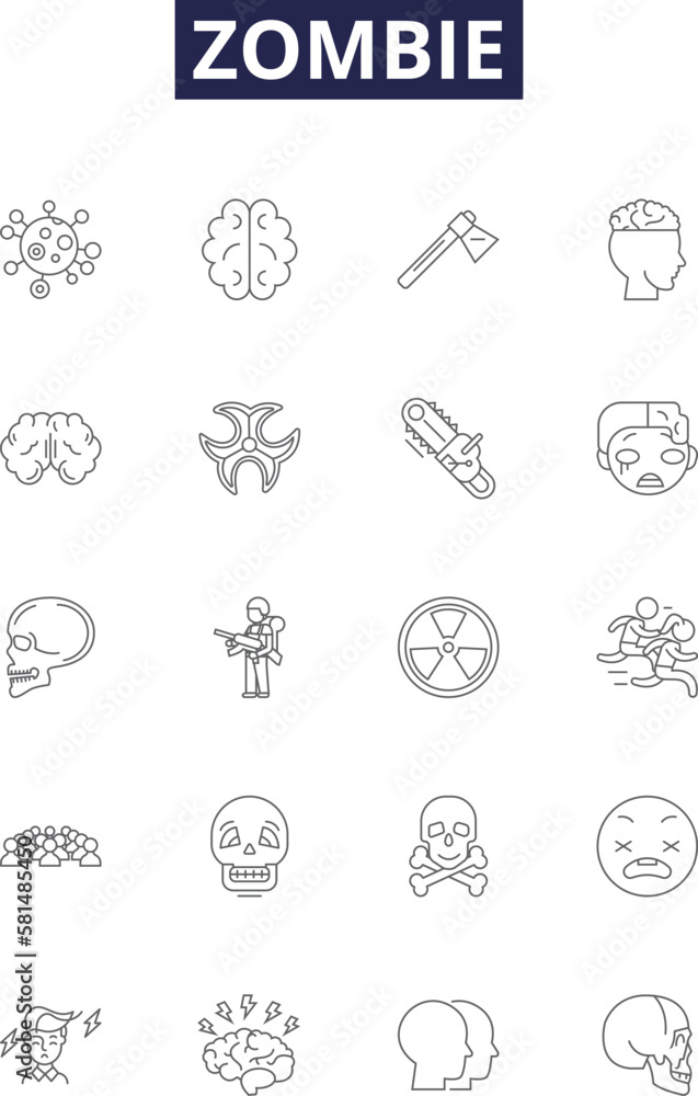 Zombie line vector icons and signs. Horror, Ghoul, Monster, Walking ...