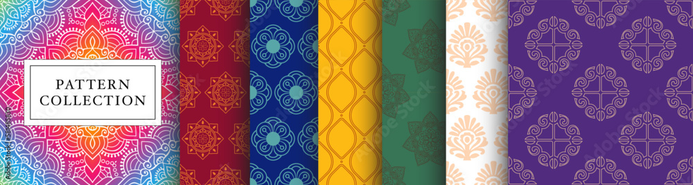 Collection of Indian Seamless Patterns. Decorative set of hindu ...