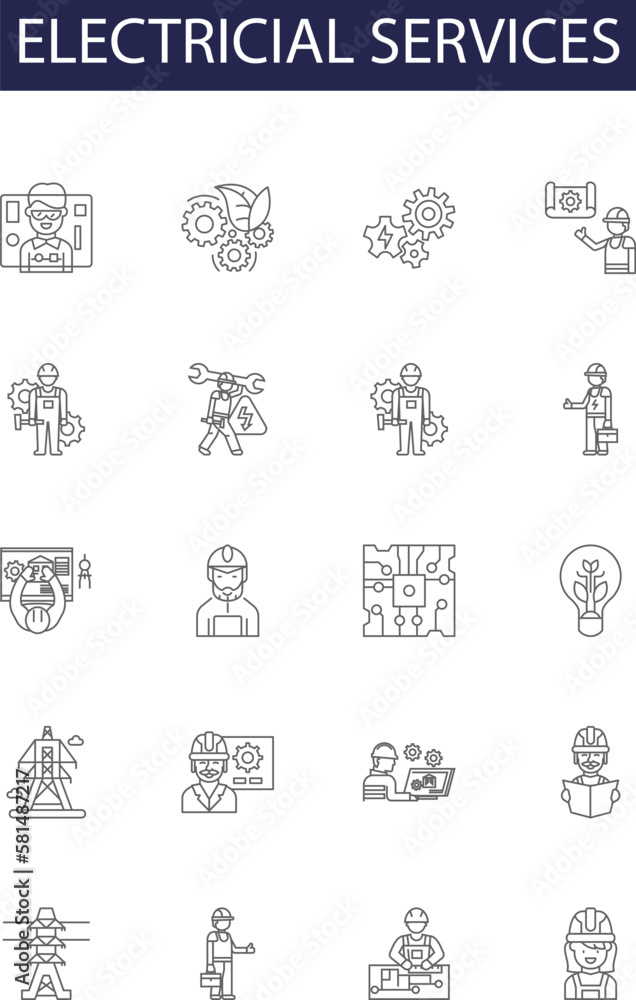 Electricial services line vector icons and signs. Services, Wiring ...