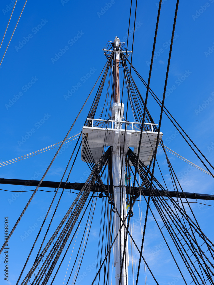 Center White mast of the USS Constitution known as Old Ironsides in the ...