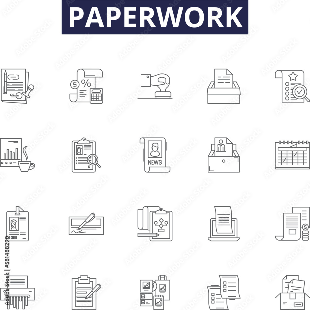 Paperwork line vector icons and signs. Documents, Record-keeping, Data ...