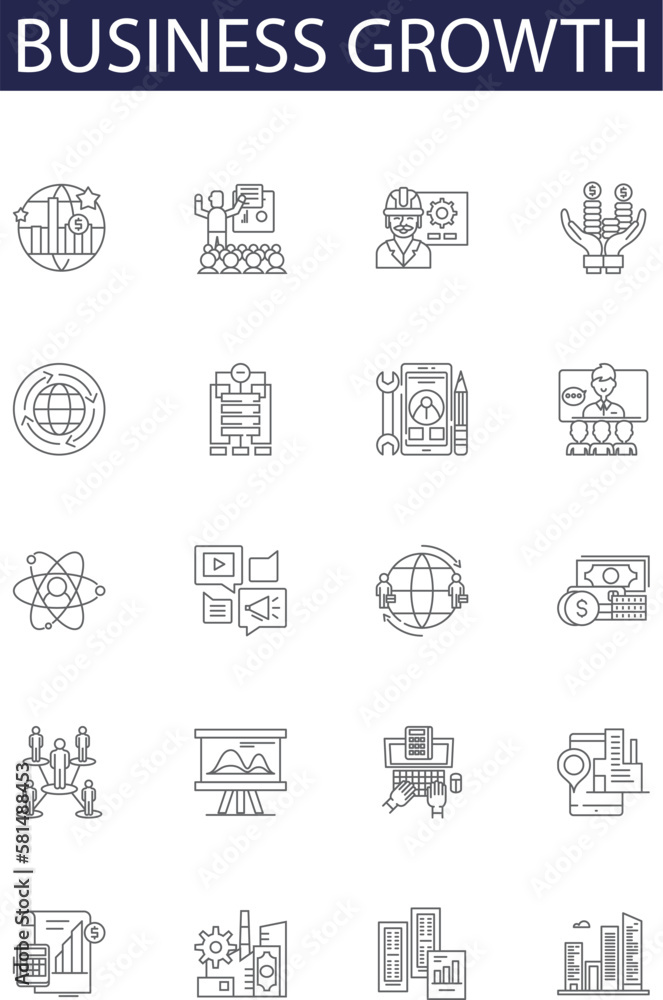 Business growth line vector icons and signs. Profiting, Expanding ...