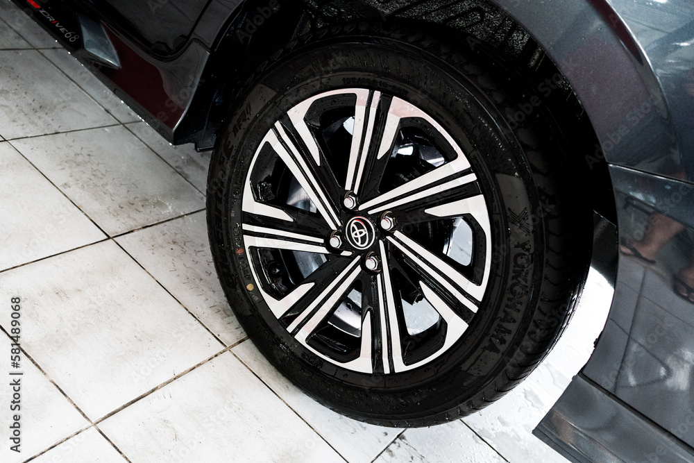 Bangkok, Thailand - March 15, 2023 : Alloy wheel tire of All-new Toyota ...