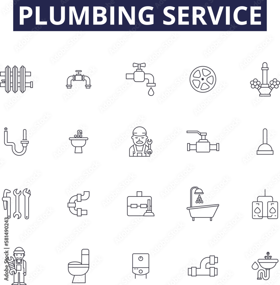 Plumbing service line vector icons and signs. Pipes, Fittings, Repair ...