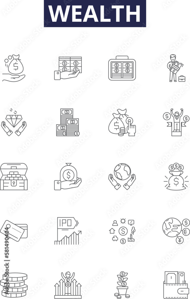 Wealth line vector icons and signs. Riches, Prosperity, Fortune ...