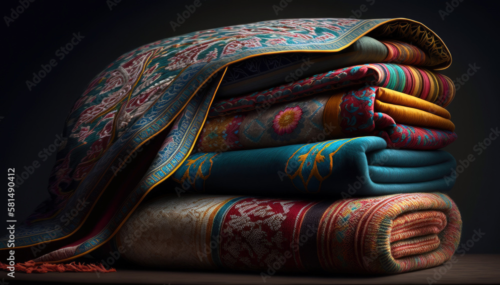 Rich Fabrics in Meticulously Folded Stack with Soft Glow and Room for ...