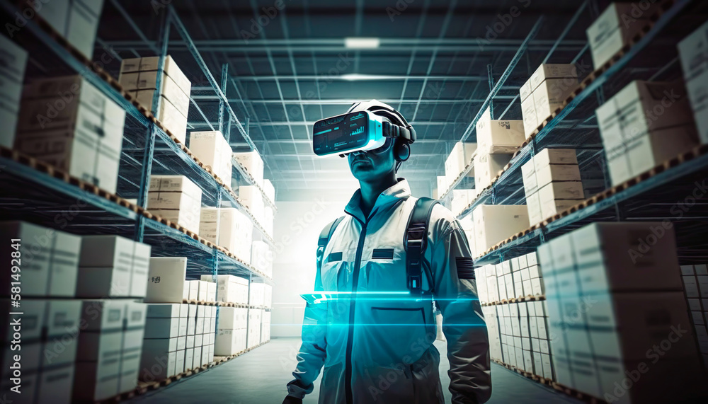 stock clerk or warehouse clerk with smart system virtualization for ...