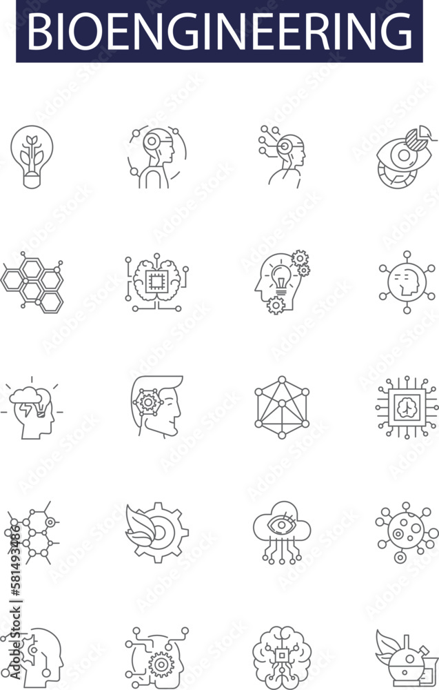Bioengineering line vector icons and signs. Biotech, Biomaterial, Biomechatronics, Bioprocess ...