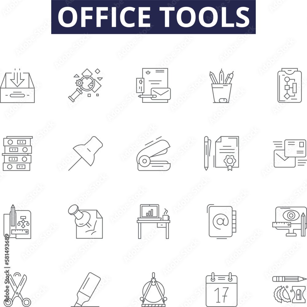 Office tools line vector icons and signs. Tools, Word, Excel ...