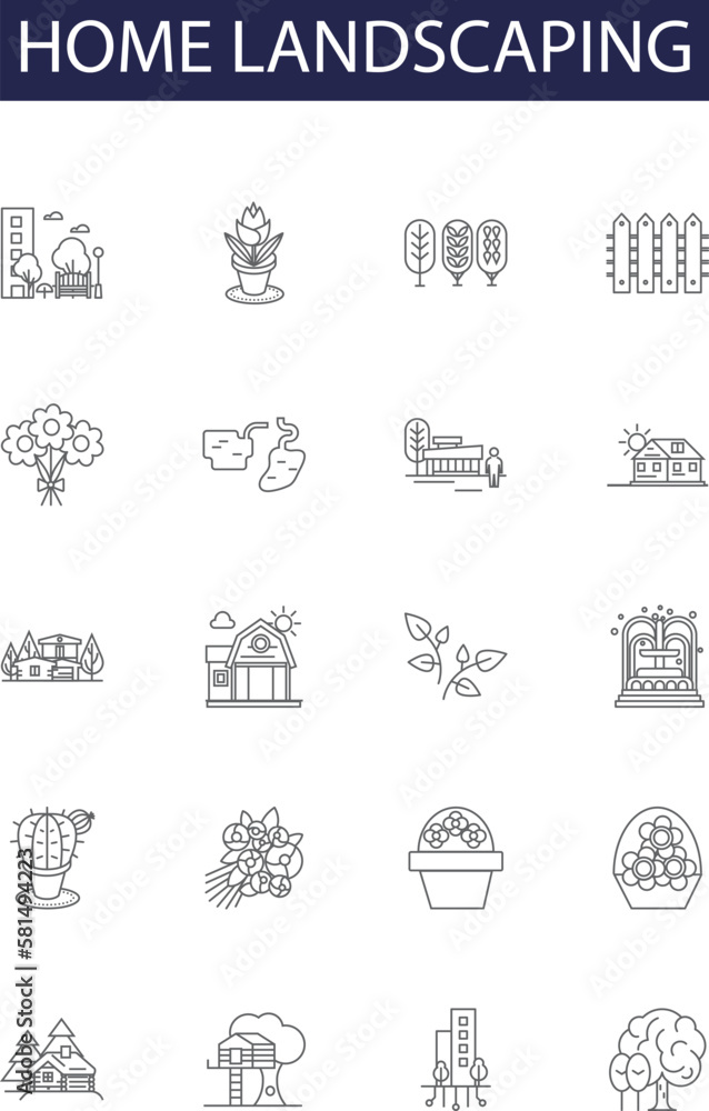 Home landscaping line vector icons and signs. Home, Garden, Design ...