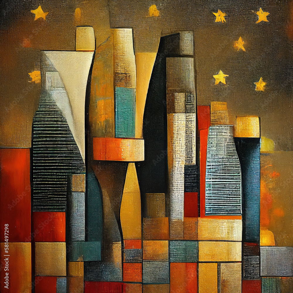 Abstract metropolis. Imitation of cubism painting. Cityscape abstract ...