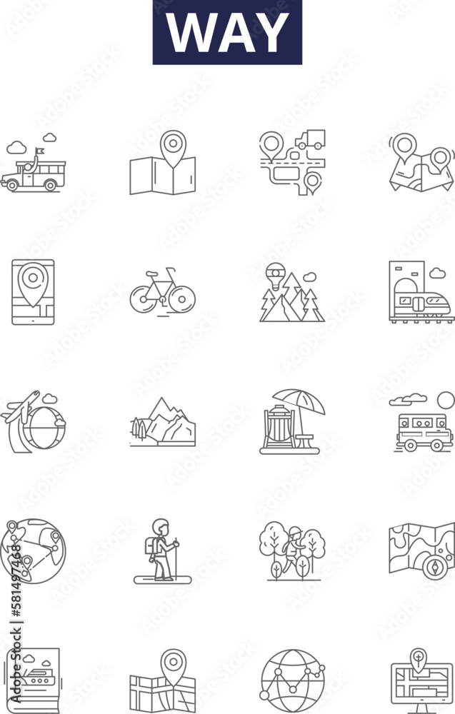 Way line vector icons and signs. Method, Journey, Avenue, Means, Road ...