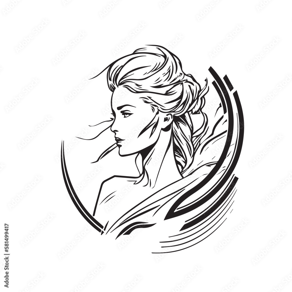Beautiful Woman Face Hand Drawn Vector Illustration Of Female Face