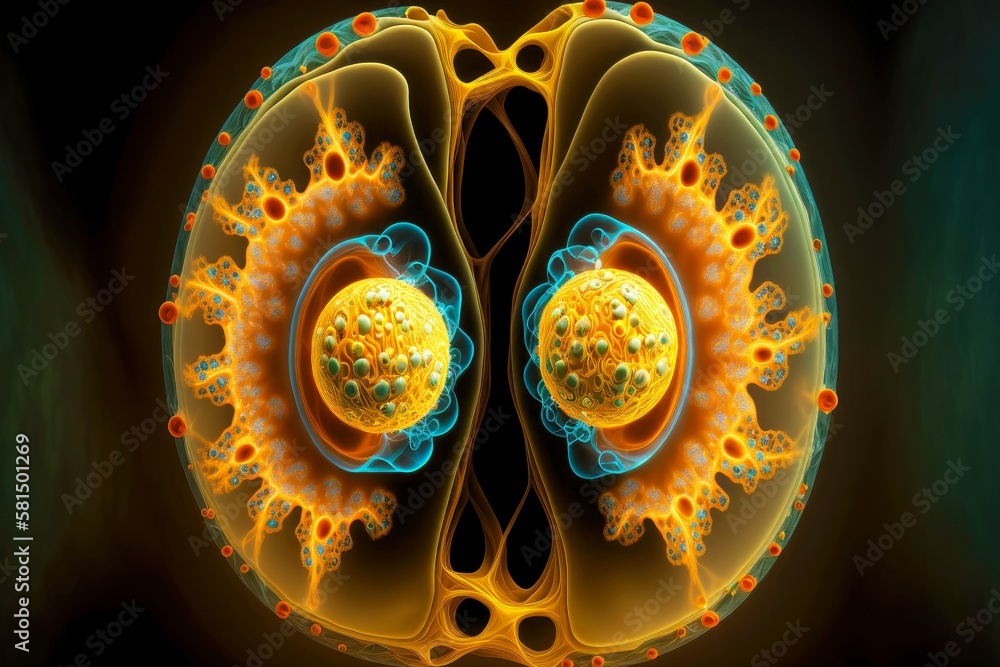 abstract model of formed individual nuclei in process of cell division ...