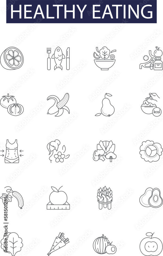 Healthy eating line vector icons and signs. Nutrition, Fruits ...