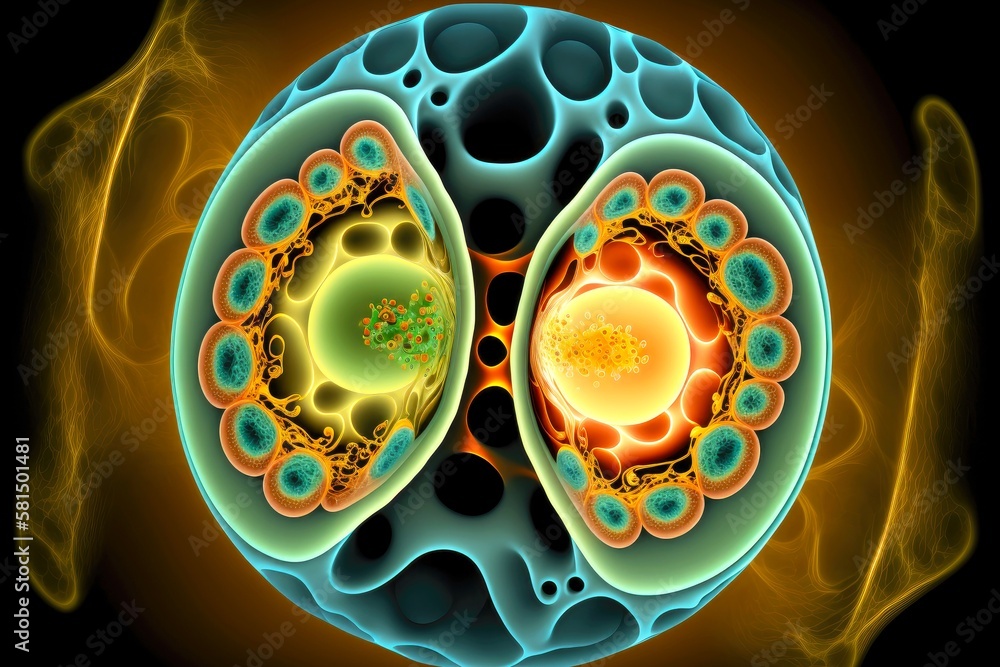 nucleus and membranes in ovum in process of cell division, created with ...