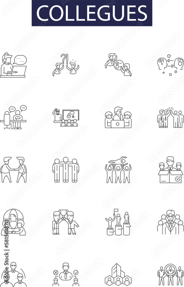 Collegues line vector icons and signs. Colleagues, Classmates, Peers ...