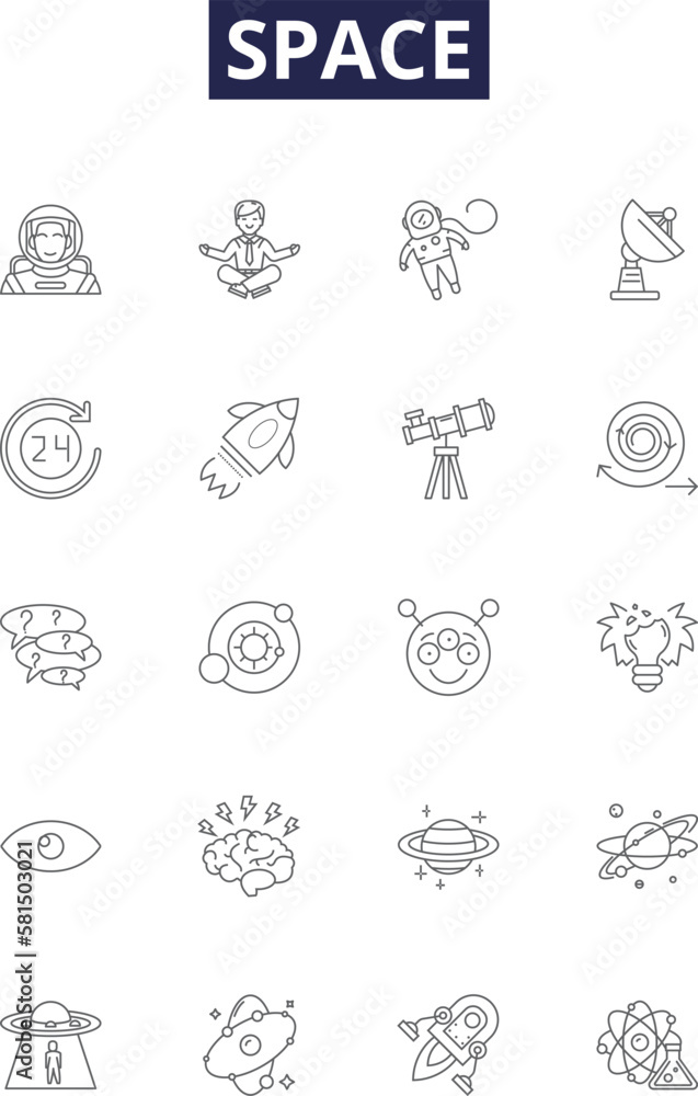 Space line vector icons and signs. Galaxies, Cosmos, Void, Planets ...