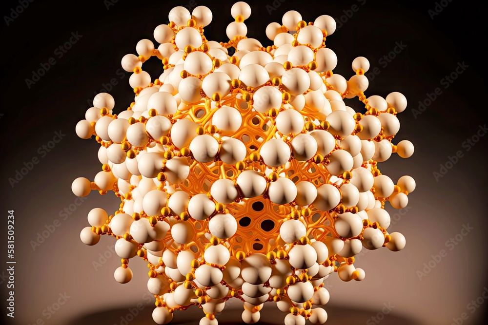 large model of molecule closeup in form of sphere consisting of small ...